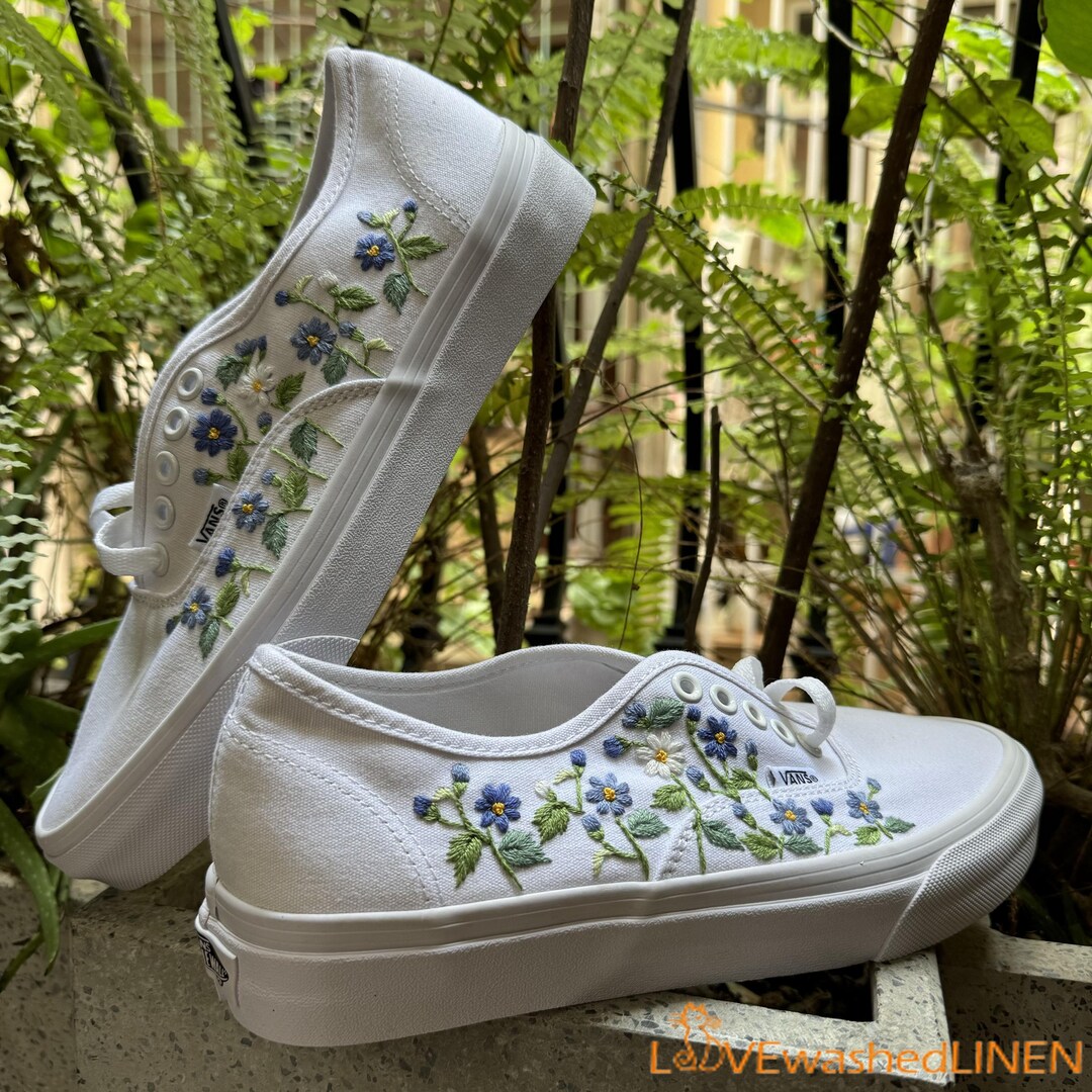 Custom Embroidered Floral Bridal Vans: Personalized Wedding Sneakers - Etsy