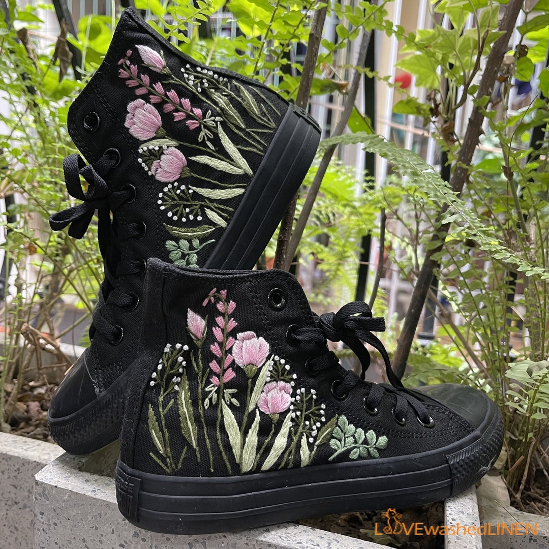 Custom Embroidered Converse High Tops: Tulip Flower Sneakers - Etsy