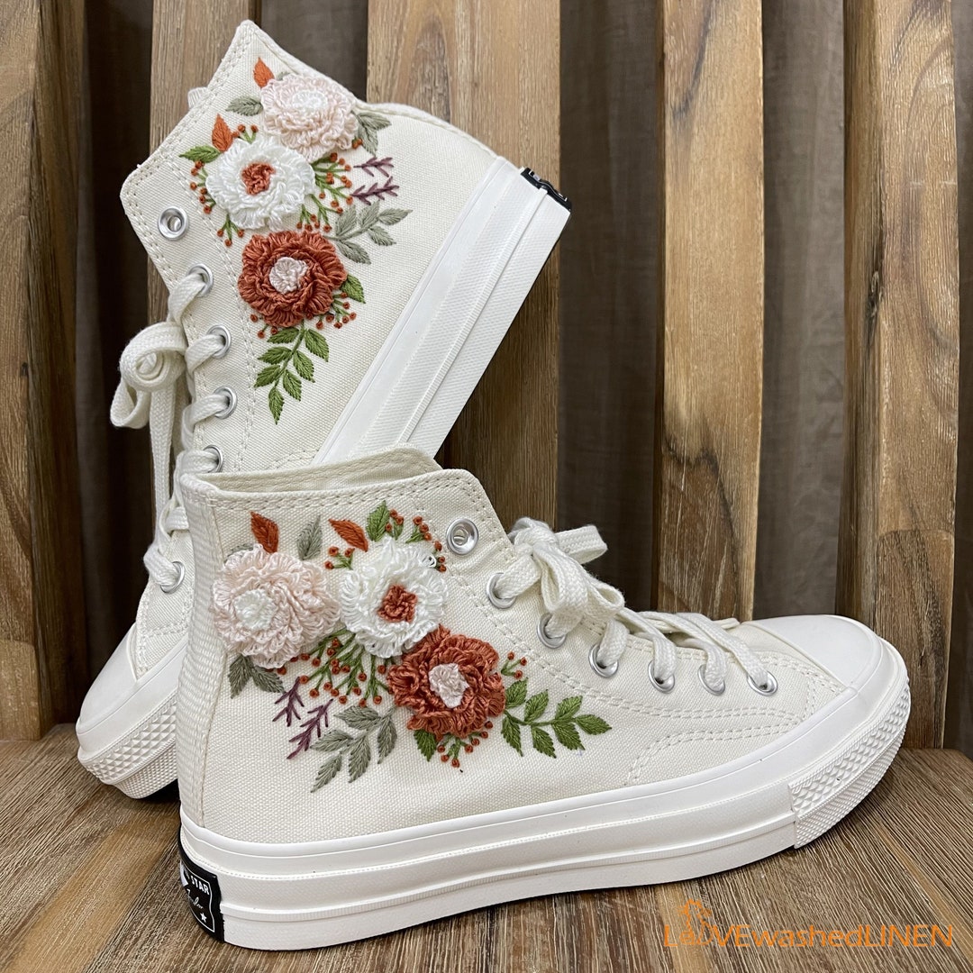 3 D Hand Embroidery Coverse Chuck Taylor/ Wedding Flowers Embroidered ...