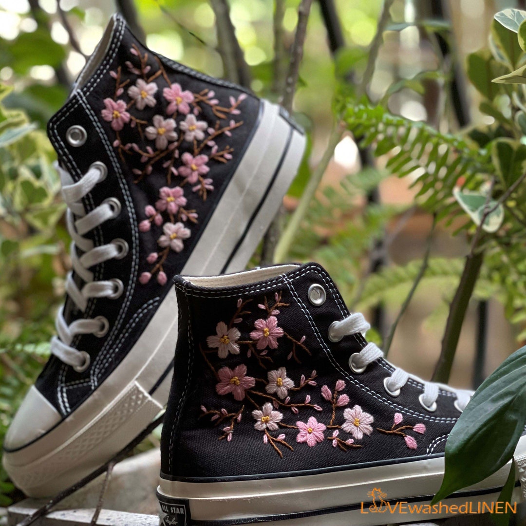 Custom Embroidered High Top Sneakers: Oriental Plum Blossom Shoes ...
