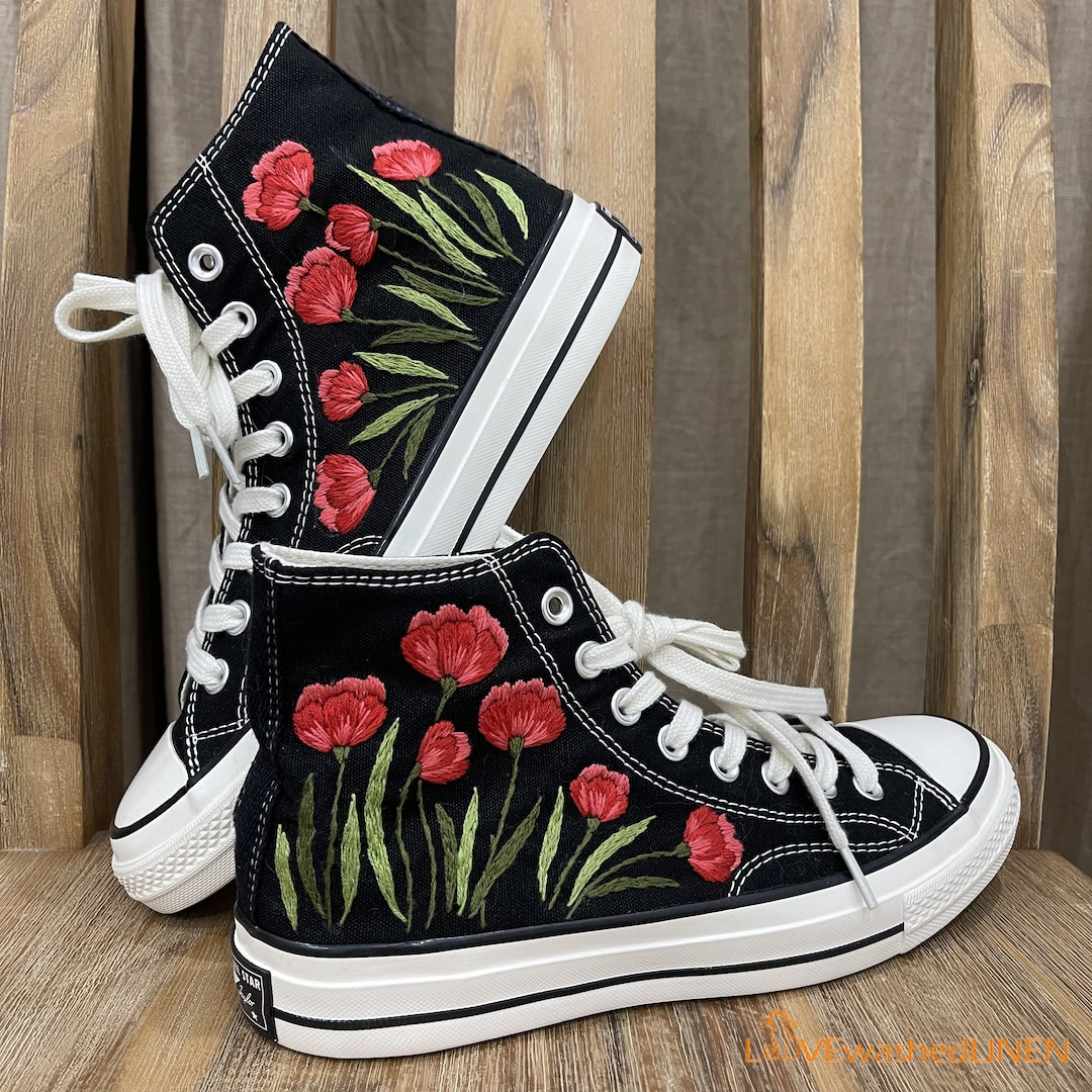 Custom Embroidered Converse High Tops Chuck Taylor 1970s/ Wedding Hand ...