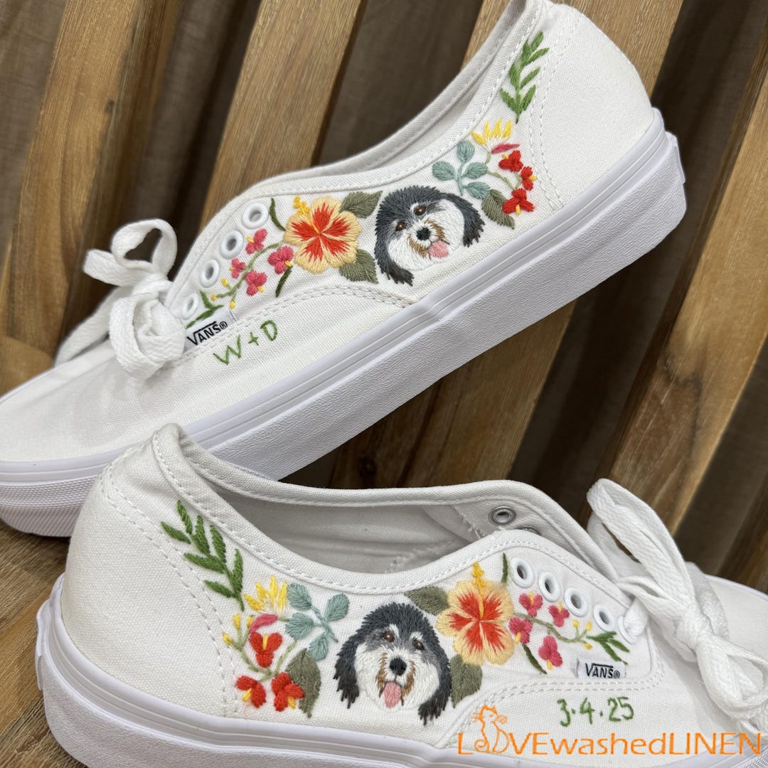 Custom Embroidered Vans Sneakers: Wedding Pet & Floral Design - Etsy