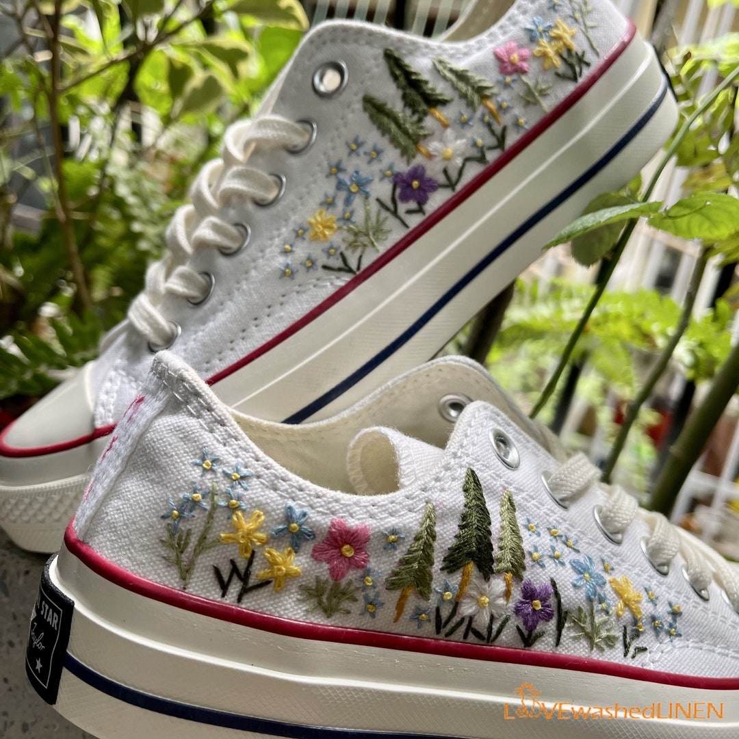 Custom Embroidered Converse Sneakers: Wedding Floral Low Tops - Etsy