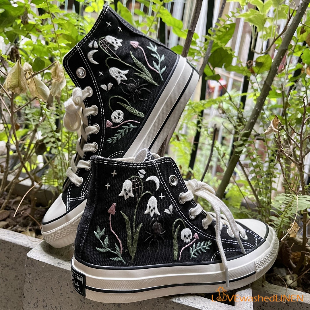 Custom Embroidered Converse High Tops | Floral & Ghost Design - Etsy