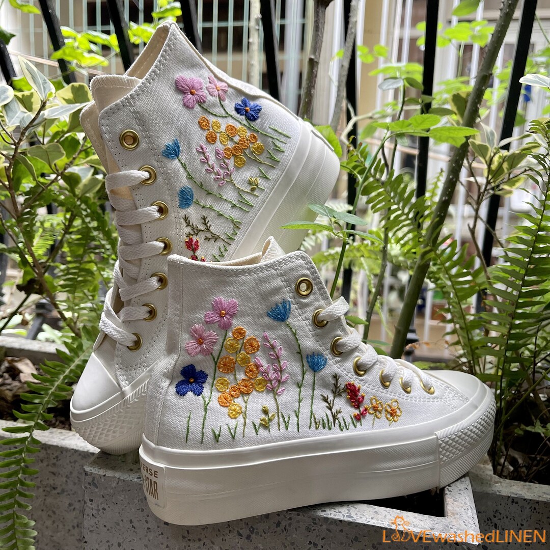 Embroidered Floral Platform Sneakers: Custom Wedding Converse - Etsy