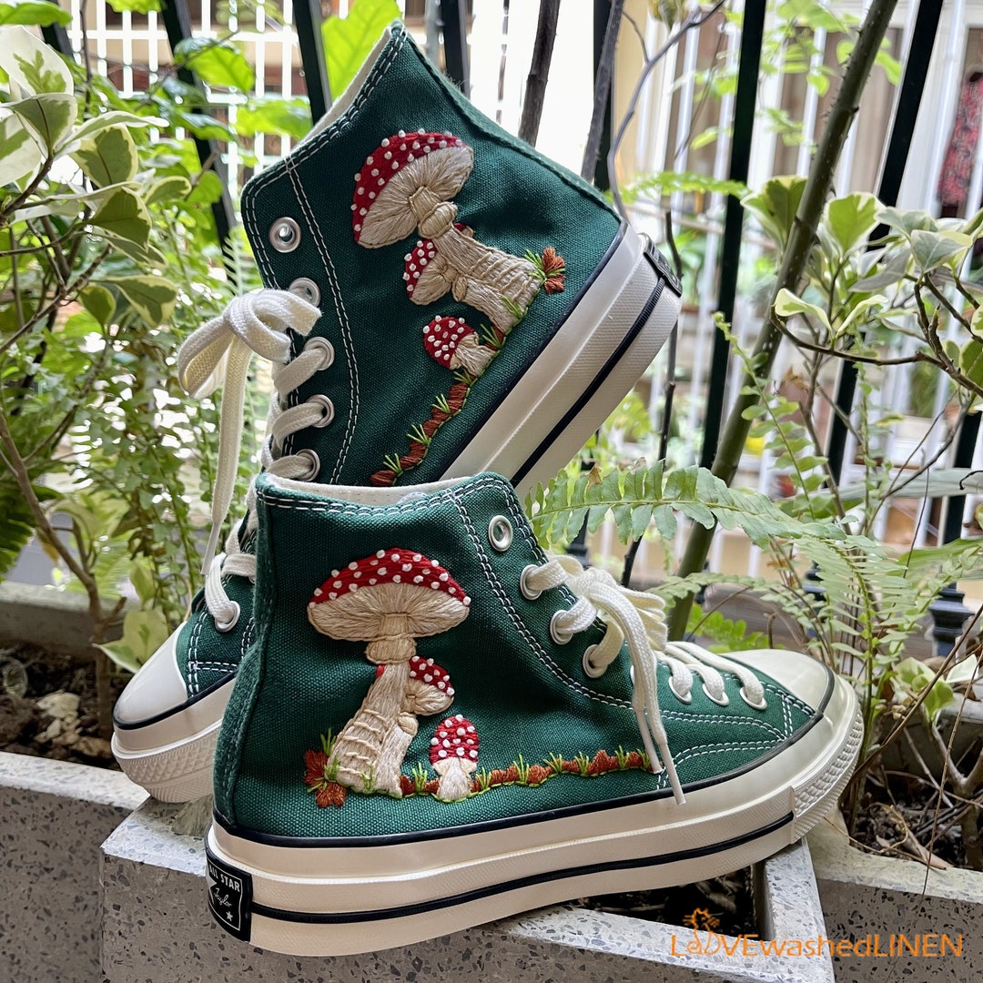 Custom Embroidered Converse Sneakers: Hand-stitched Mushroom Design - Etsy