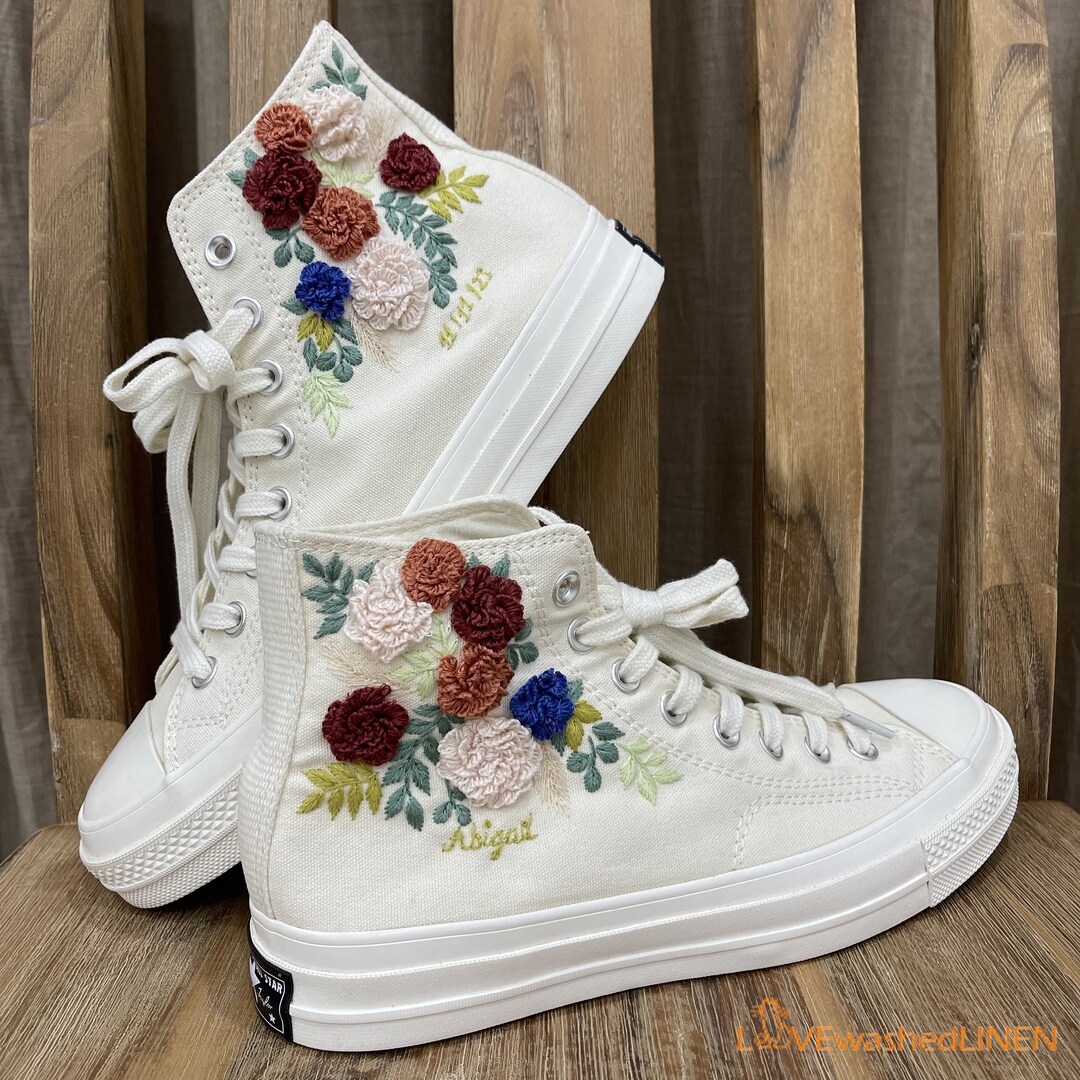 Custom Coverse Platform/ Wedding Flowers Embroidered Converse/ Bridal ...