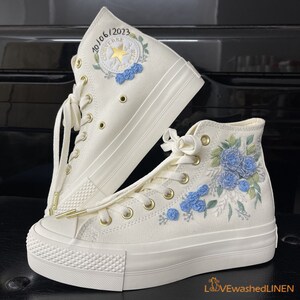 Custom Wedding Sneakers Platform/ Bridal Flowers Embroidered Sneakers ...