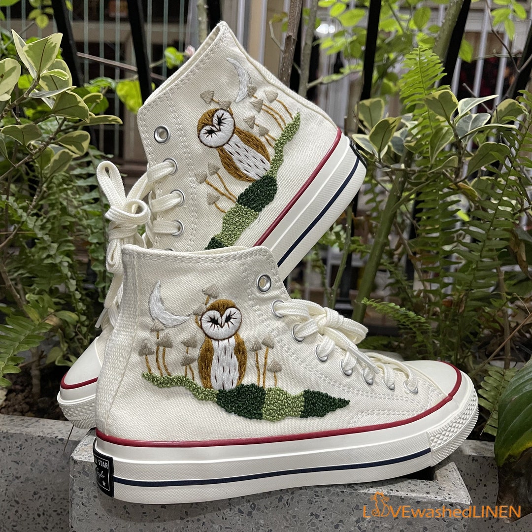 Embroidered Pretty Owl Shoes/ Custom Converse Chuck Taylor Embroidered ...