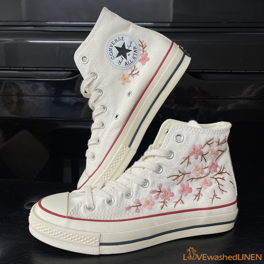 Custom Embroidered Converse High Tops – Oriental Blossom Floral ...