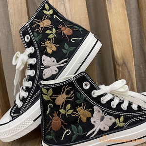 Custom Embroidered Converse: Bugs & Floral Design - Etsy