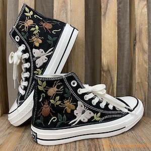 Custom Embroidered Converse: Bugs & Floral Design - Etsy