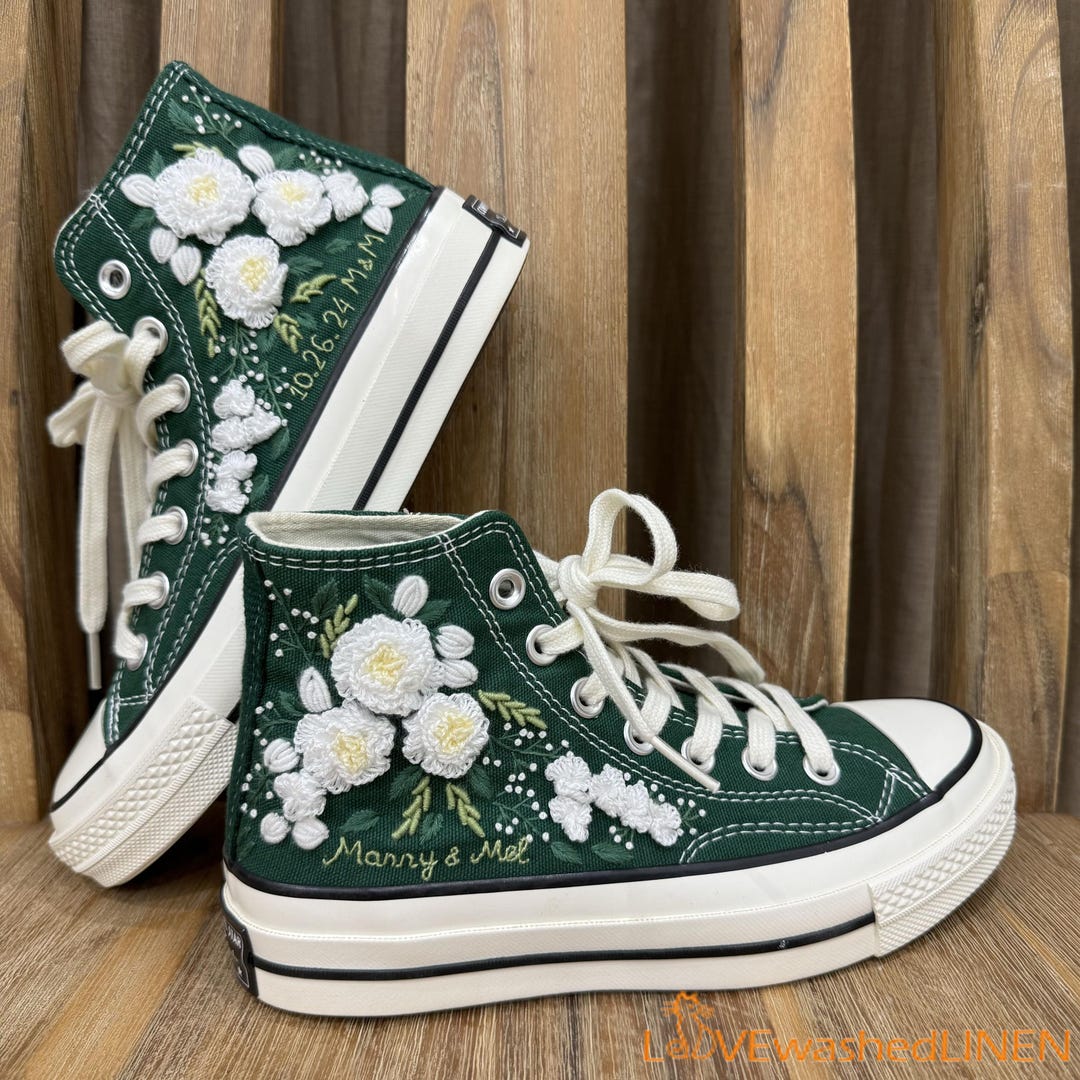 Custom Embroidered Converse Sneakers: Jolie Roses, Wedding Shoes - Etsy