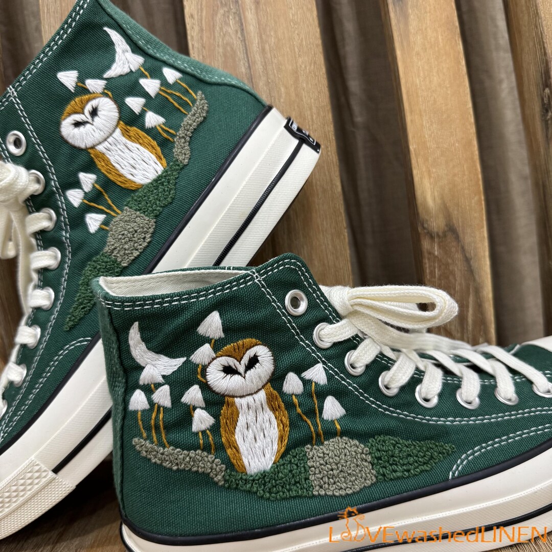 Custom Owl Embroidered Shoes / Forest Sneakers / Mushroom Converse ...
