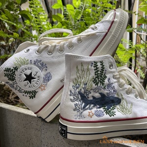 Custom Embroidered Converse High Tops: Shark Ocean Design - Etsy