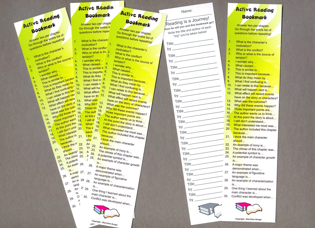 Active Reading Bookmarks (set of 5) - Etsy