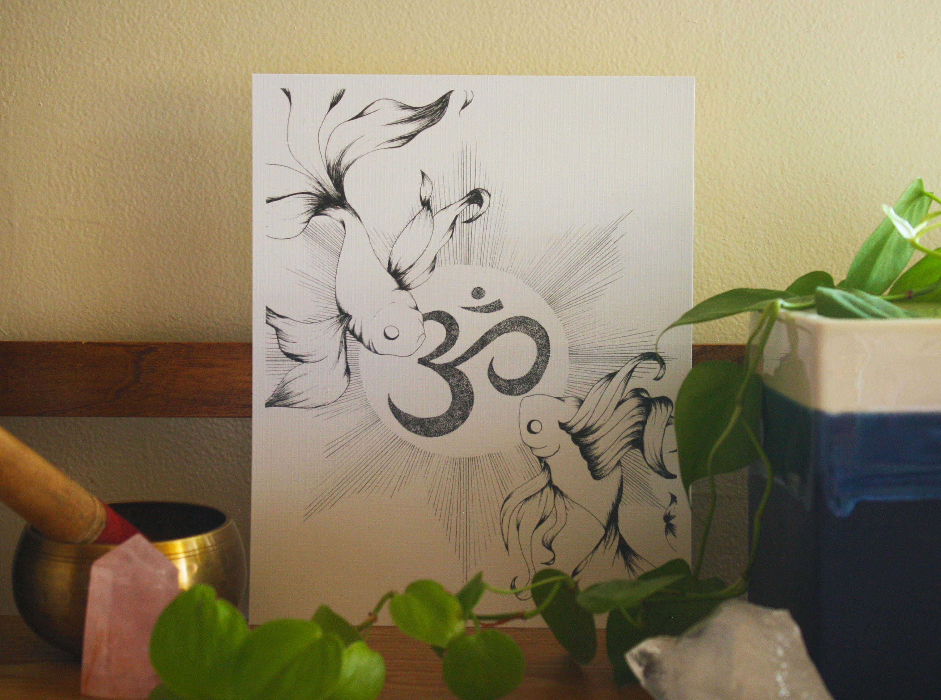 Koi Fish Print, Yin Yang, Om, Namaste, Dot-work, Pointillism, 5x7,8x10 ...
