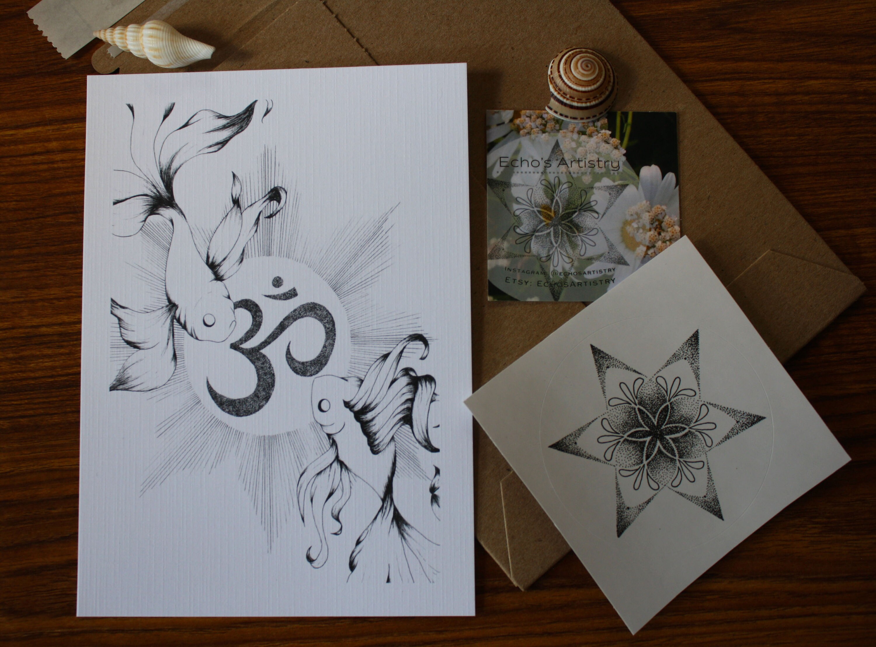 Koi Fish Print, Yin Yang, Om, Namaste, Dot-work, Pointillism, 5x7,8x10 ...