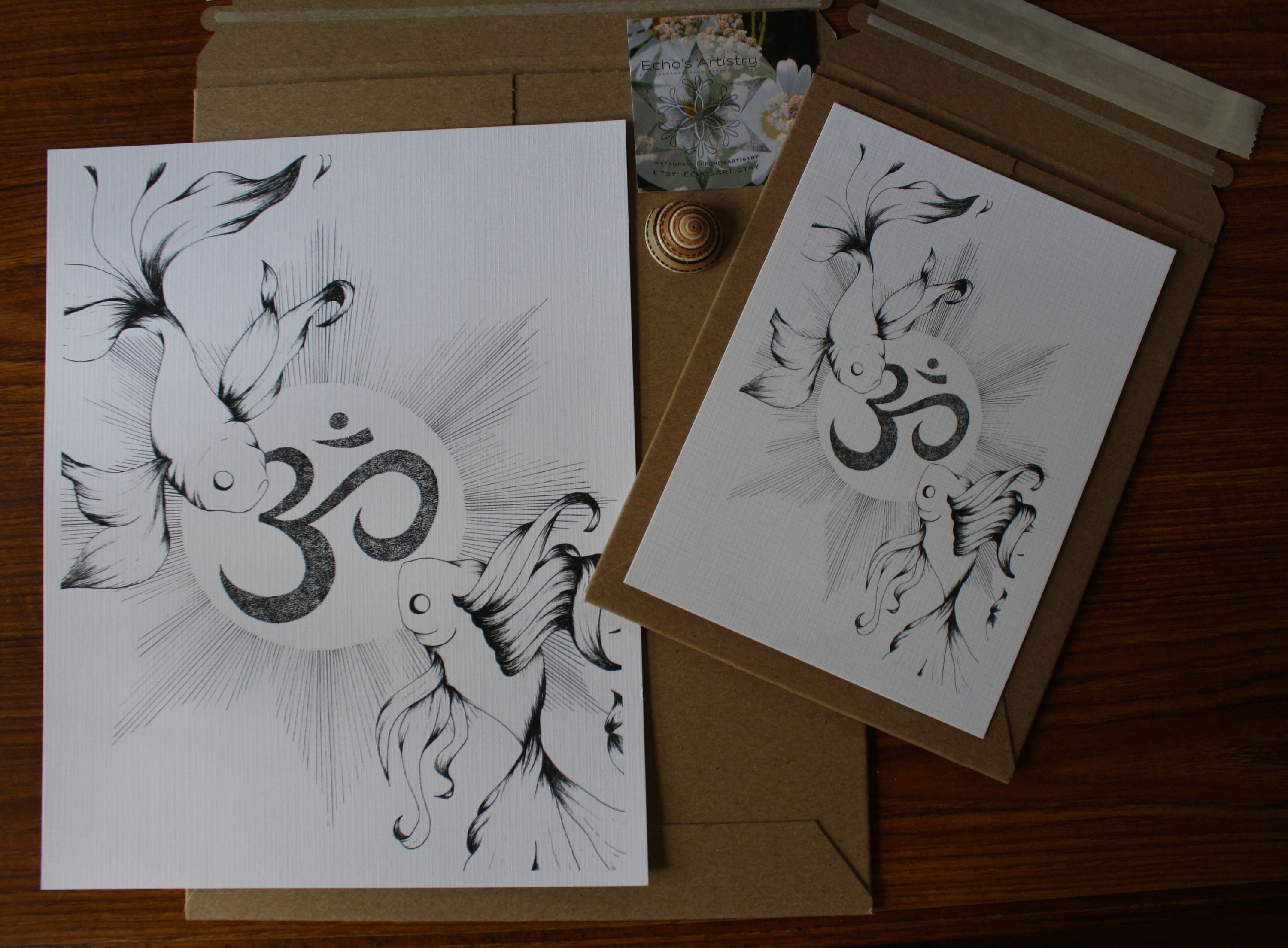 Koi Fish Print, Yin Yang, Om, Namaste, Dot-work, Pointillism, 5x7,8x10 ...