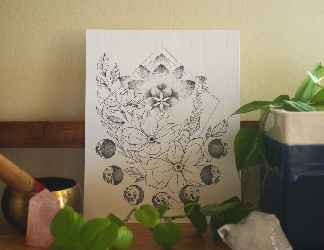 Moon Print, Phases, Dot-work, Pointillism, Moon, 5x7, 8x10, Print - Etsy