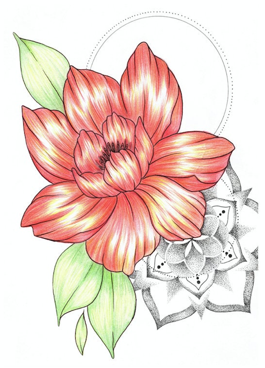 Estampado de flor de rubí sagrado, flor de mandala, dotwork art - Etsy ...