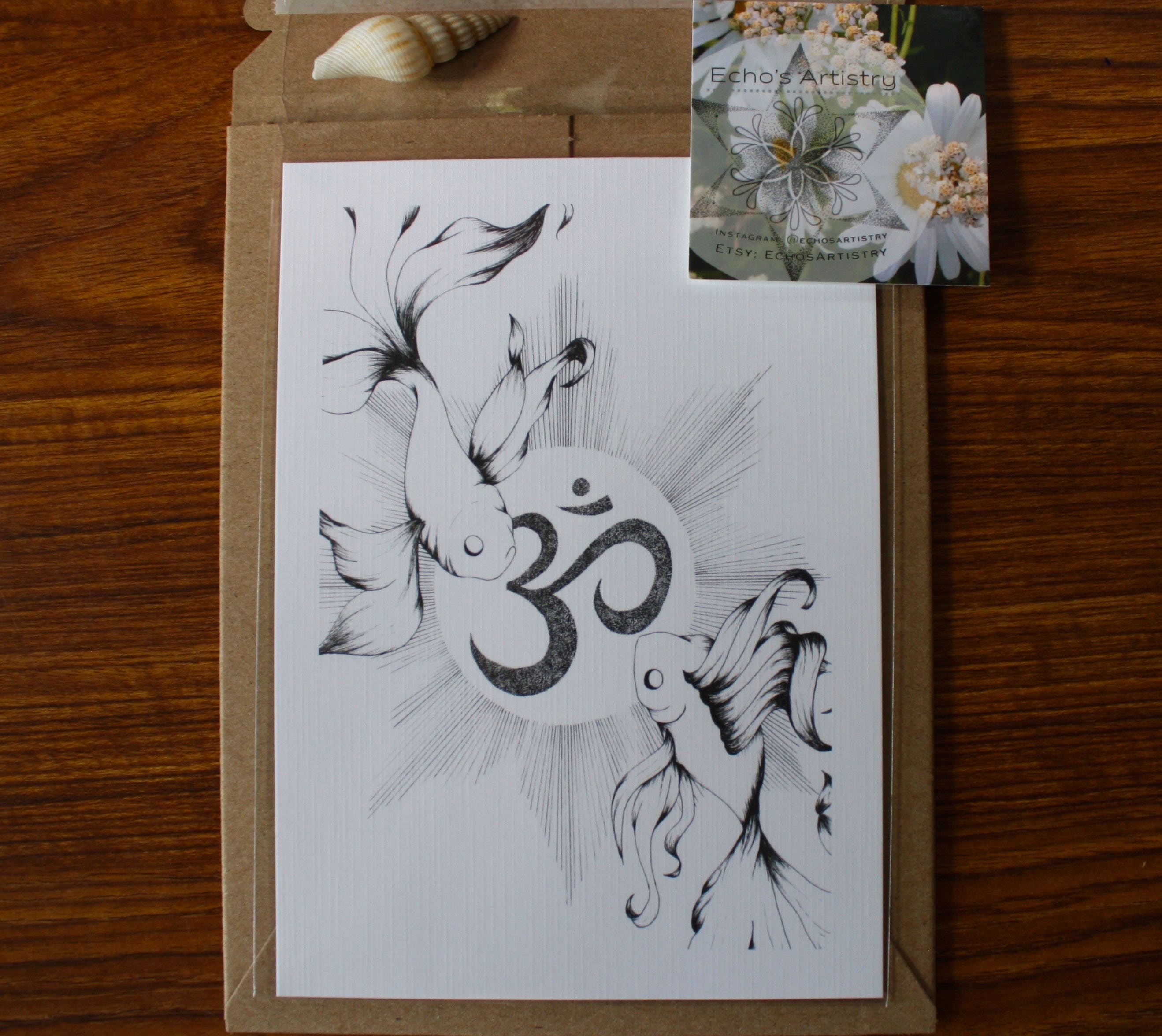 Koi Fish Print, Yin Yang, Om, Namaste, Dot-work, Pointillism, 5x7,8x10 ...