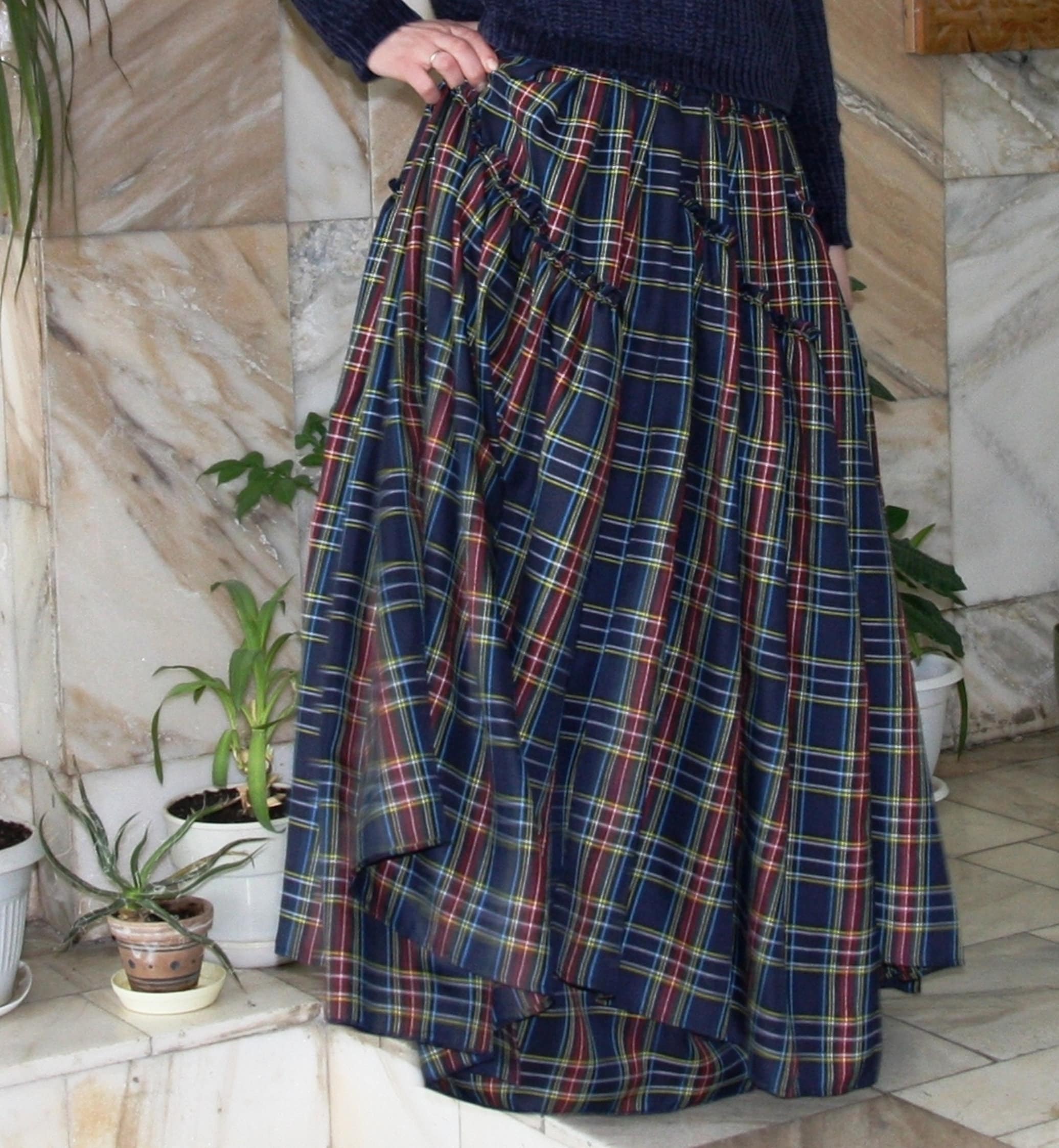 Dark blue plaid skirt Tartan skirt Long skirt Maxi skirt | Etsy