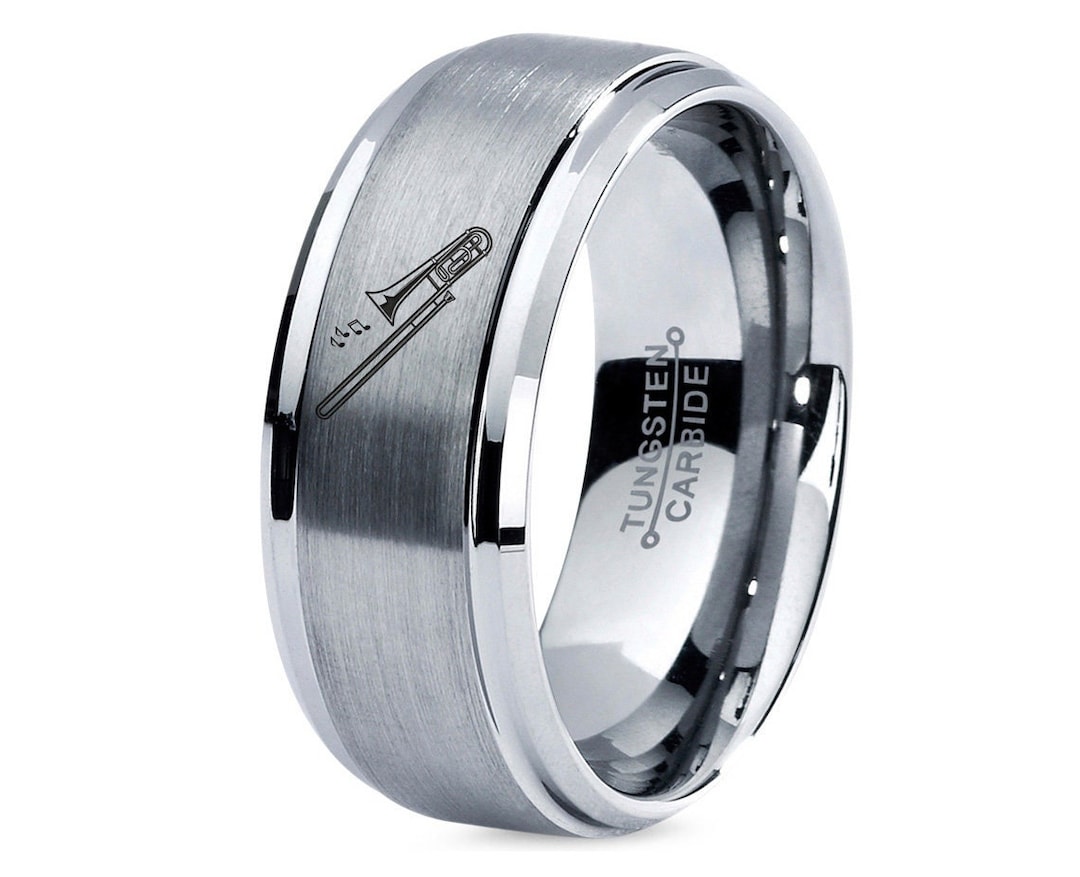 Manual Trombone Ring, Wedding Band Silver, Gray Tungsten Band Ring, Couple Rings for Him, Gifts ...