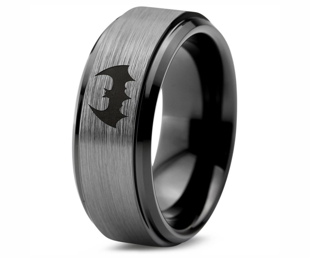 Flying Bat Ring - Bat Bird Ring - Grey Wedding Band Sets for Him and ...