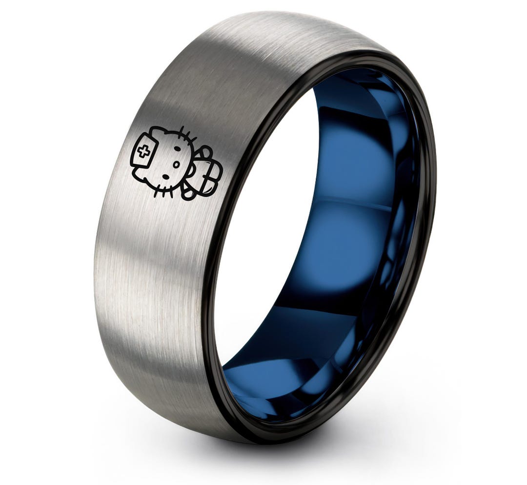 Gift for Nursing Student - Lpn Ring - Silver Blue Black Tungsten ...