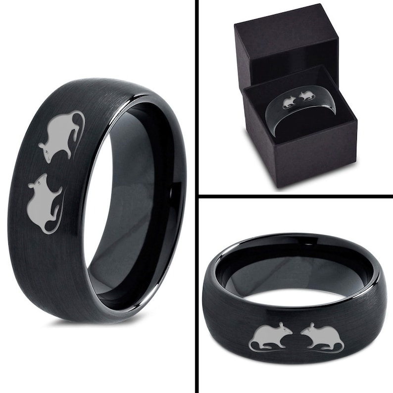Rat Mouse Ring, Animal Lover Jewelry, Tungsten Women's Ring, Engraved ...