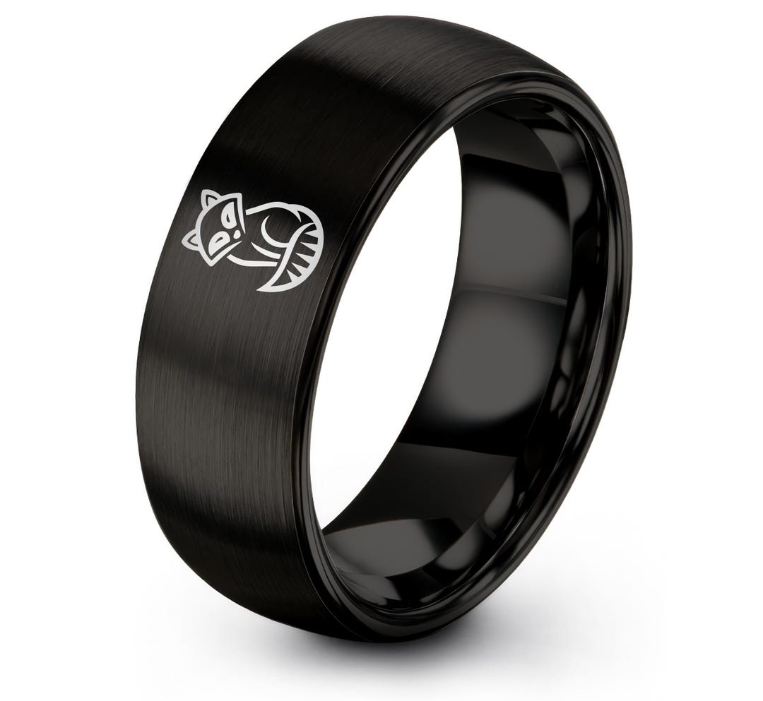 Gift for Wildlife Fan, Raccoon Ring, Black Tungsten Ring, 12th ...