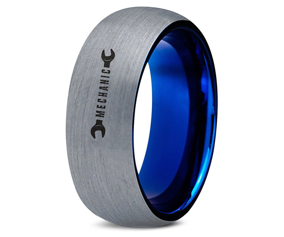 Mechanic Wrench Ring - Blue Wedding Rings for Men - Awesome Tungsten ...