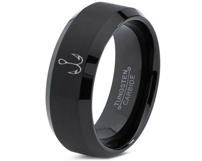 Hook Ring, Tungsten Wedding Band, Men Promise Rings, Fishing Hook Ring ...