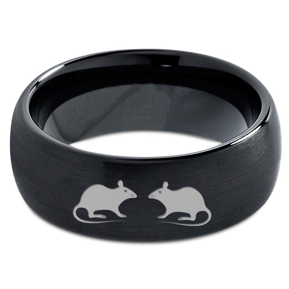 Rat Mouse Ring, Animal Lover Jewelry, Tungsten Women's Ring, Engraved ...