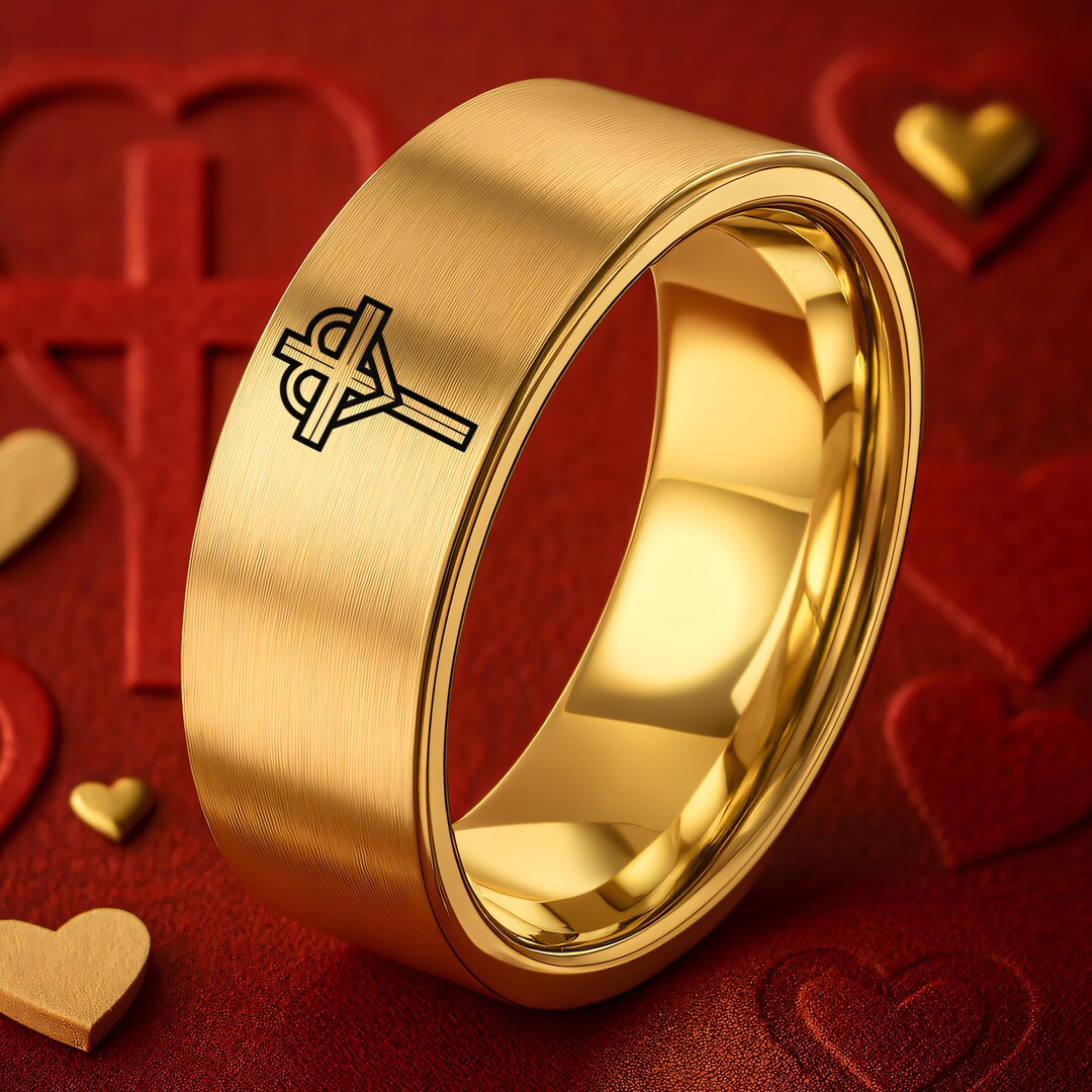 Gift for Faithful Friend - Heart Cross Ring - Tungsten Ring His and ...