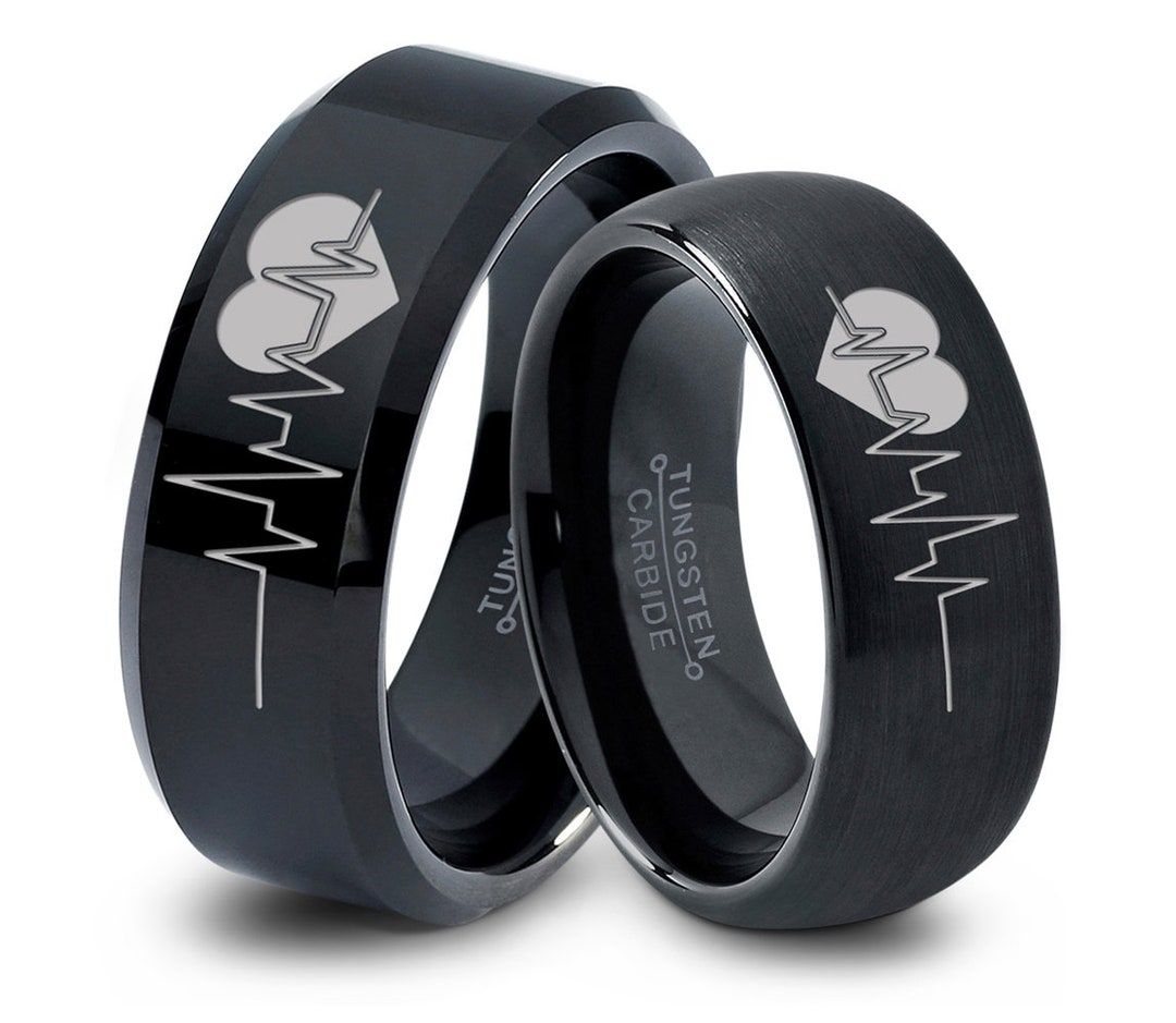 Matching Promise Ring for Couples With Heart Cardiogram, Tungsten ...
