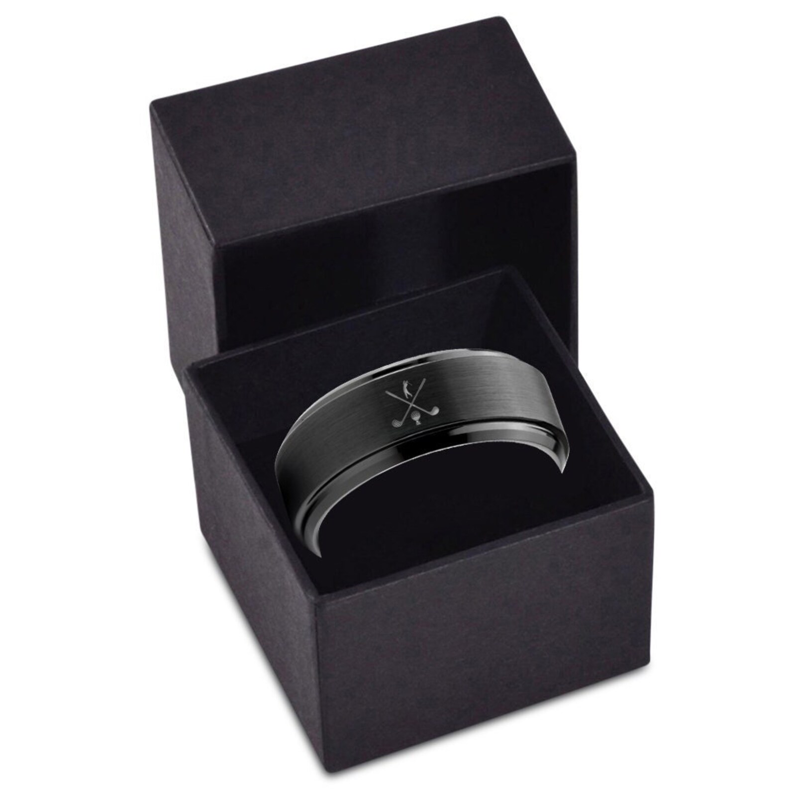 Golf Ball Tee Club Ring, Mens Wedding Band Black, Awesome Tungsten Ring ...