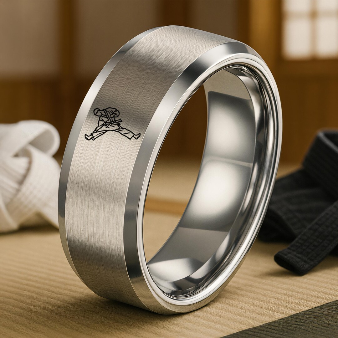 Karate Person Ring | Gift for Karate Fan | Silver Tungsten Ring Set ...