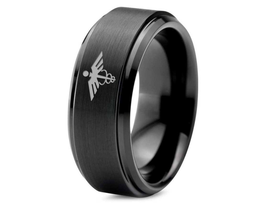 Special Edition Ring - Medical Sign Wing Ring - Black Tungsten Women ...