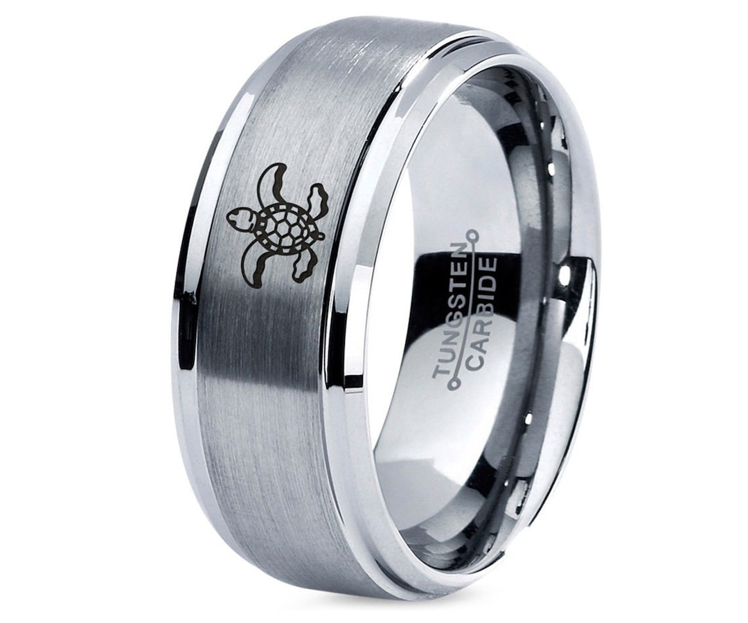 Sea Turtle Ring, Mens Silver Wedding Band, Engagement Rings Tungsten ...