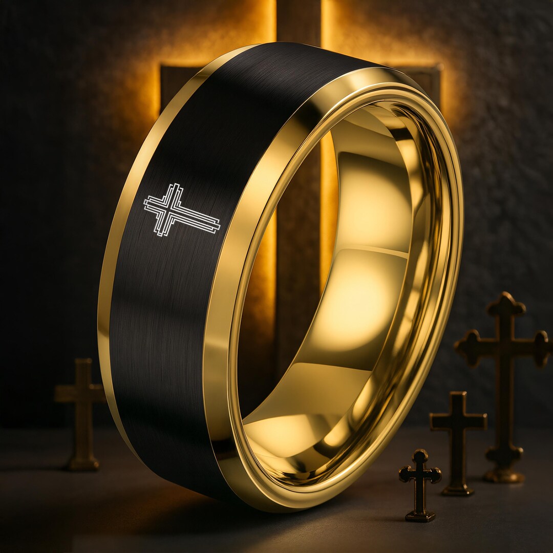 Gift for Religious Person, Inri Crucifix Ring, Black Gold Plated ...