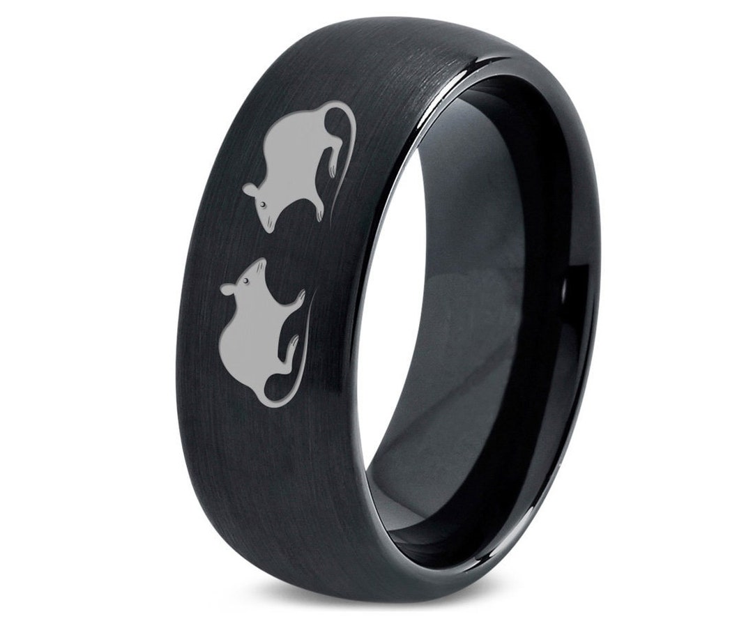 Rat Mouse Ring, Animal Lover Jewelry, Tungsten Women's Ring, Engraved ...