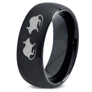 Rat Mouse Ring, Animal Lover Jewelry, Tungsten Women's Ring, Engraved ...