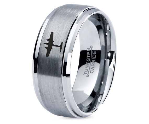 Flying Airplane Ring Brushed Tungsten Wedding Band Silver Mens Tungsten Carbide Ring Jewelry for Women His and Her Gifts Free Shipping Etsy