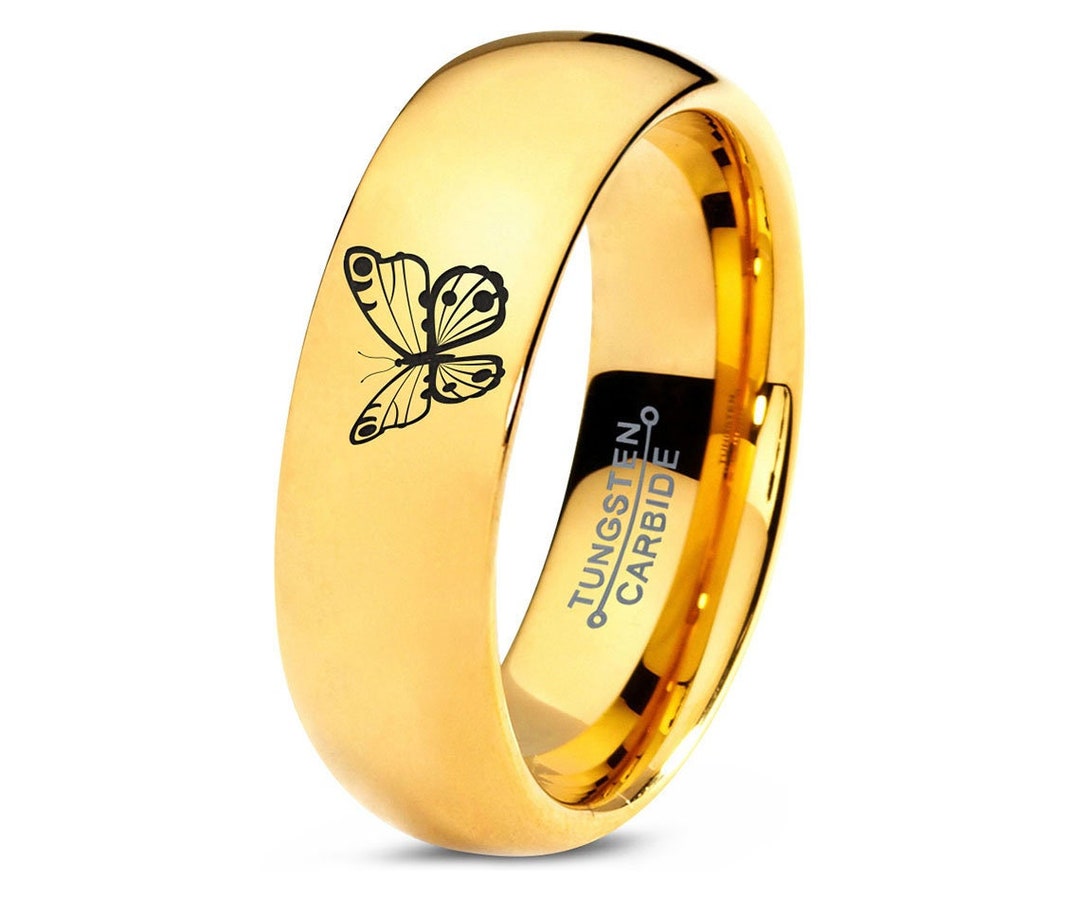 Engraved Insect Butterfly Ring, Solid Gold Wedding Bands for Women ...