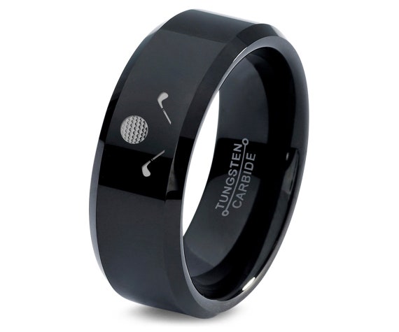Golf Club Ball Ring Mens Wedding Bands Black Black Bevel - Etsy