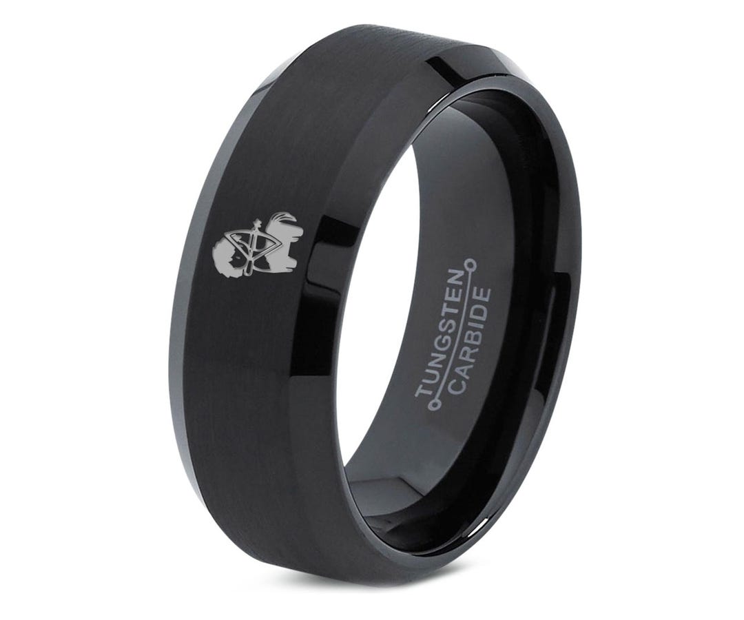 Sagittarius Chibis Tungsten Wedding Band Beveled, Zodiac Jewelry Ring ...