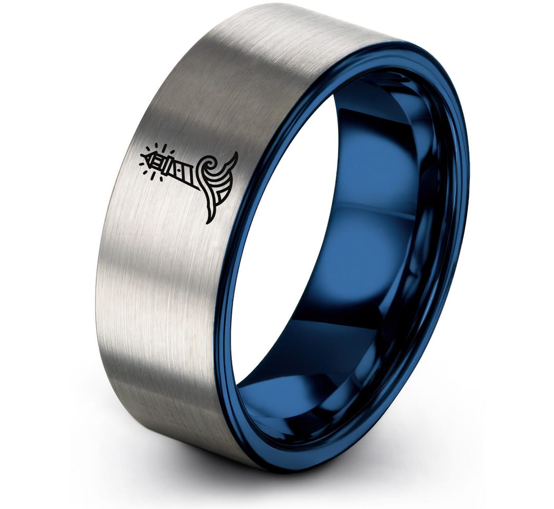 Lighthouse Wave Ring - Gift for Ocean Fan - Tungsten Silver Blue ...