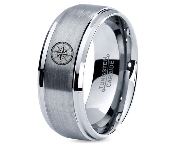 Wind Rose Nautical Compass Ring Silver Wedding Band for Men - Etsy